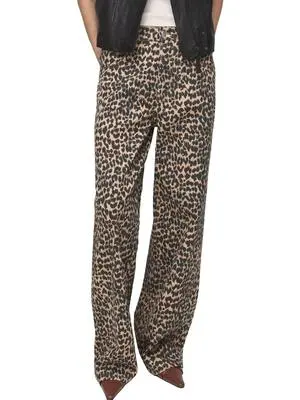 Mango Leopard Print Straight Leg Jeans - Brown