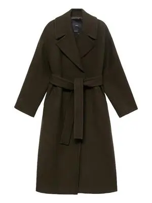 Mango Belted Wool-blend Coat - Khaki Green