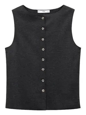 Mango Button-front Sweater Vest - Grey