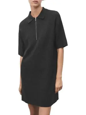 MANGO Knit Quarter-Zip Polo Dress