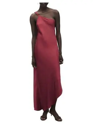 Mango Asymmetric Satin Dress - Wine