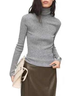 Mango Turtleneck Wool Sweater Light Heather Grey