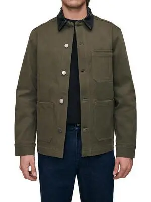 DL1961 Sean Leather Collar Shirt Jacket - Military Green