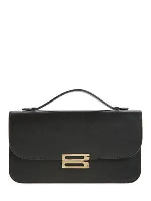 Victoria Beckham Midi Dorian Leather Top Handle Pouchette Bag Black