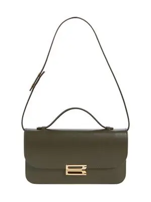 Victoria Beckham Midi Dorian Leather Top Handle Pouchette Bag Dark Olive