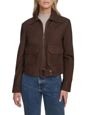 Andrew Marc Luneta Suede Trucker Jacket - Chocolate