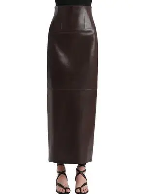 Khaite Loxley Lambskin Leather Pencil Skirt - Mud