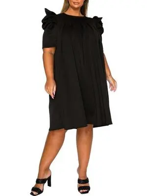 L I V D Zaya Puff Sleeve Pleated Shift Dress - Black