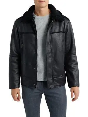 UGG Thayden Luxefluff Faux Leather Jacket With Faux Shearling Collar - Black