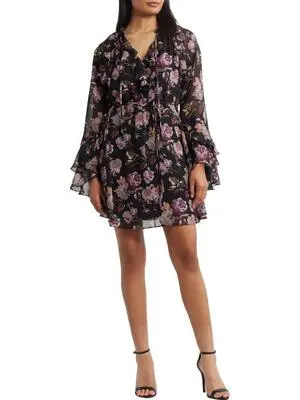 Sam Edelman Long Sleeve Mini Dress - Lavander Multi