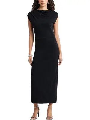 Nordstrom Draped Matte Jersey Maxi Dress Black
