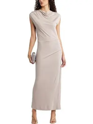 Nordstrom Draped Matte Jersey Maxi Dress Tan Etherea