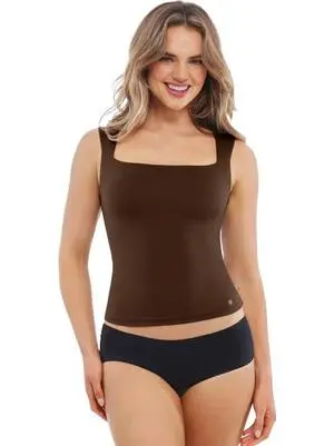 POPILUSH Double-Layer Shaping Sleeveless Top Deep Coffee