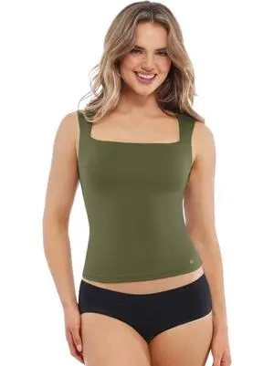 POPILUSH Double-Layer Shaping Sleeveless Top Moss