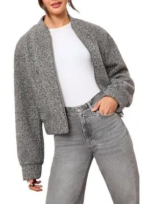 FRIENDS LIKE THESE Bouclé Crop Bomber Jacket - Grey