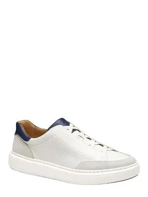 Johnston & Murphy Anders Perforated Leather Sneakers - White Full Grain/suede