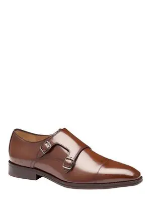 Johnston & Murphy Sullivan Cap Toe Double Monk Strap Shoes - Brown Italian Calfskin