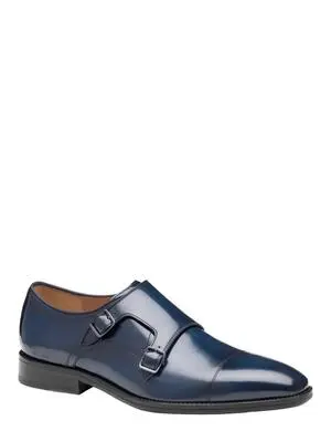 Johnston & Murphy Sullivan Cap Toe Double Monk Strap Shoes - Navy Italian Calkskin