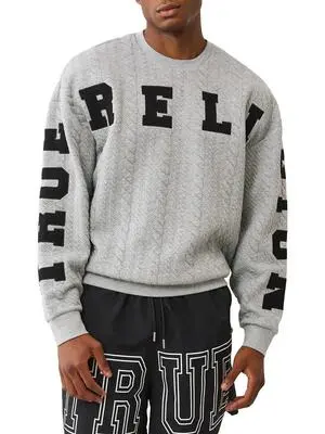 True Religion Logo Appliqué Quilted Graphic Sweatshirt - Heather Grey