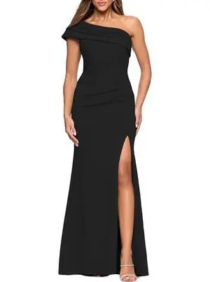 XSCAPE EVENINGS One-Shoulder Knit Gown Black