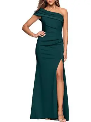 XSCAPE EVENINGS One-shoulder Knit Gown - Hunter