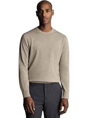 CHARLES TYRWHITT Pure Merino Wool Crew Neck Sweater - Limestone
