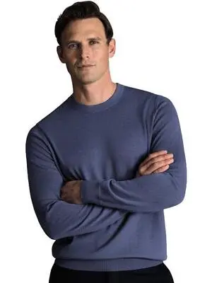 CHARLES TYRWHITT Pure Merino Wool Crew Neck Sweater - Steel Blue