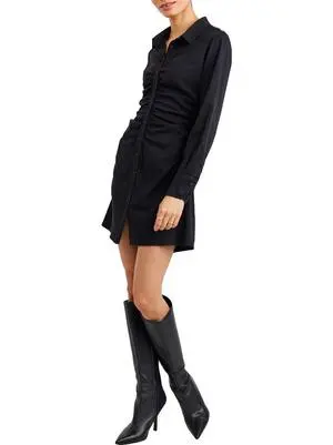 Bella Dahl Shirred Long Sleeve Mini Shirtdress - Black