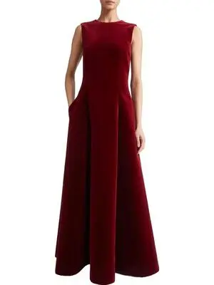 EMILIA WICKSTEAD Nodin Sleeveless Velvet Column Gown - Burgundy
