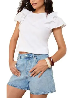 FRIENDS LIKE THESE Lace Trim Frill Sleeve Top - Neutral