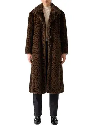 LK BENNETT Leila Animal Print Faux Fur Coat - Brown