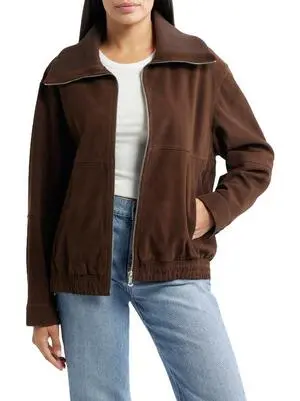 Bernardo Oversized Suede Bomber Jacket - Dark Chocolate