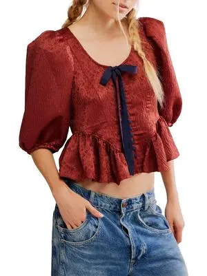 Free People Embroidered Bow Crop Top - Spiced Rum