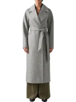 LK BENNETT Francine Belted Longline Merino Wool Coat - Grey