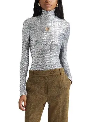 Rabanne Sequin Turtleneck Top - Silver