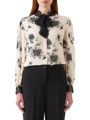 LK BENNETT Violetta Floral Lace Button-up Shirt - Black Cream