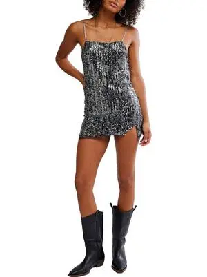 Free People Midnight Kiss Sequin Mini Slipdress - Charcoal Combo