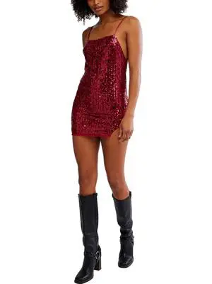 Free People Midnight Kiss Sequin Mini Slipdress - Cherry Combo