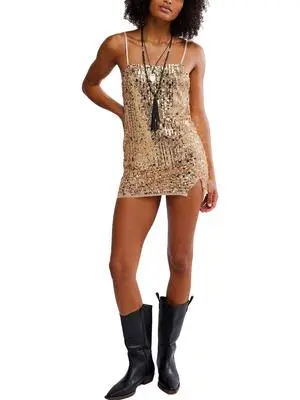 Free People Midnight Kiss Sequin Mini Slipdress - Gold Combo