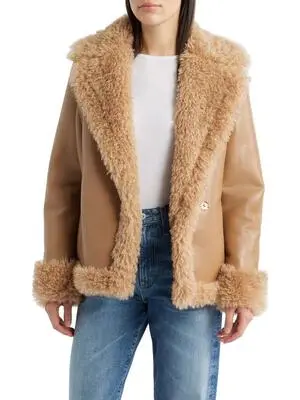 Bernardo Faux Shearling Wrap Coat - Tan