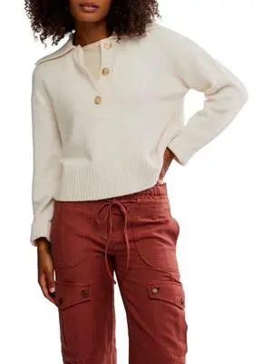 Free People Cotton Blend Polo Sweater - Ivory