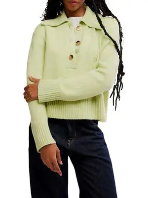 Free People Cotton Blend Polo Sweater - Matcha Melange