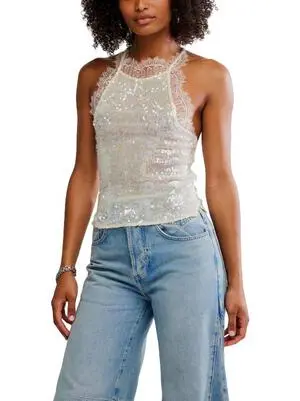 Free People Sequin And Lace Tank Top - Icicle Combo
