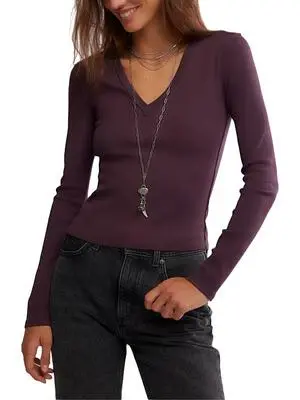 Free People Neria Long Sleeve Stretch Cotton Crop Top - Vintage Grape