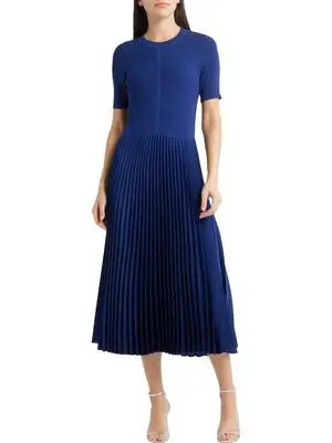BOSS Fadridi Ribbed & Pleated A-Line Midi Dress Sodalite