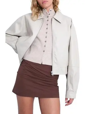 Topshop Oversized Faux Leather Jacket - Cream