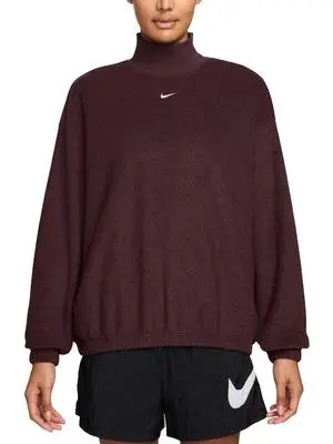 Nike Phoenix Plush Mock Neck Sweatshirt - Burgundy Crush/sail
