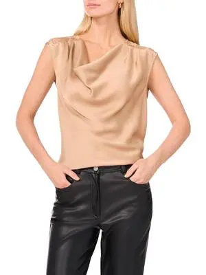 Vince Camuto Lace Trim Cowl Neck Sleeveless Top - Camel
