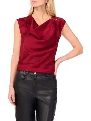 Vince Camuto Lace Trim Cowl Neck Sleeveless Top - Crimson