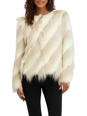 Karl Lagerfeld Paris Short Wispy Faux Fur Jacket - Sand